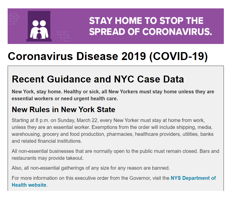 NYC Lockdown Effective 8:00 pm on Sunday, March 22, 2020