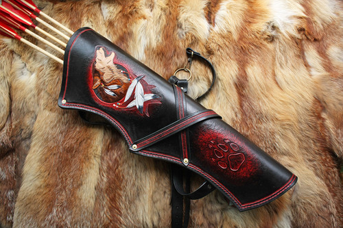 Archer Traditional Hip or Back Quiver - Wolf Design | FourHorsemenLeather