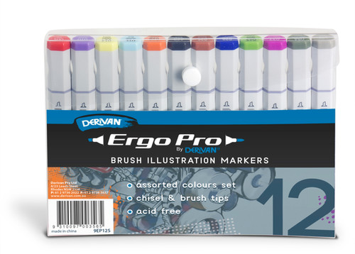 Derivan Ergo Pro Markers - 12 Assorted Set | Artandcraftworld
