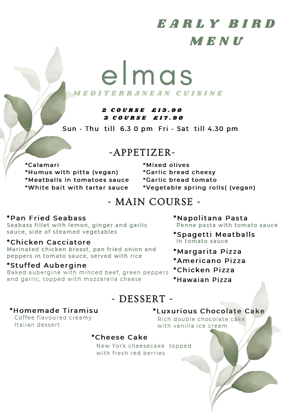 Early Bird Menu | elmas
