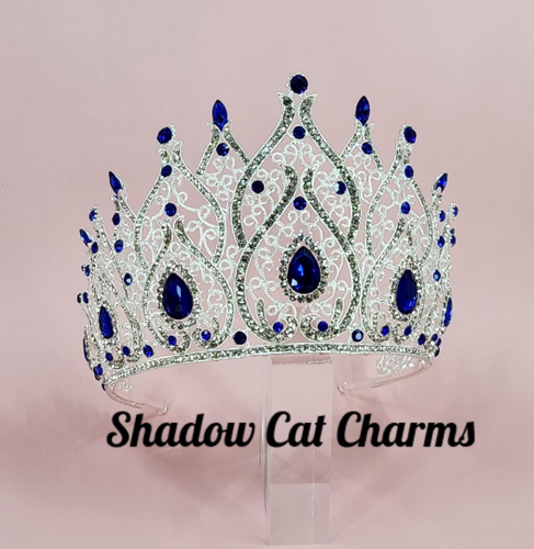 Royal TALL Blue Quinceanera CROWN Blue Bridal Tiara Wedding Headpiece