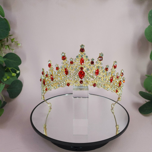 Red Tiara, Red Quinceanera Tiara, Red Bridal Tiara, Red Quince Tiara ...