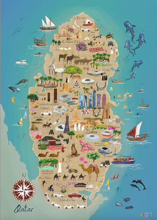 QATAR Illustrated Art Map | Saemi-Kim