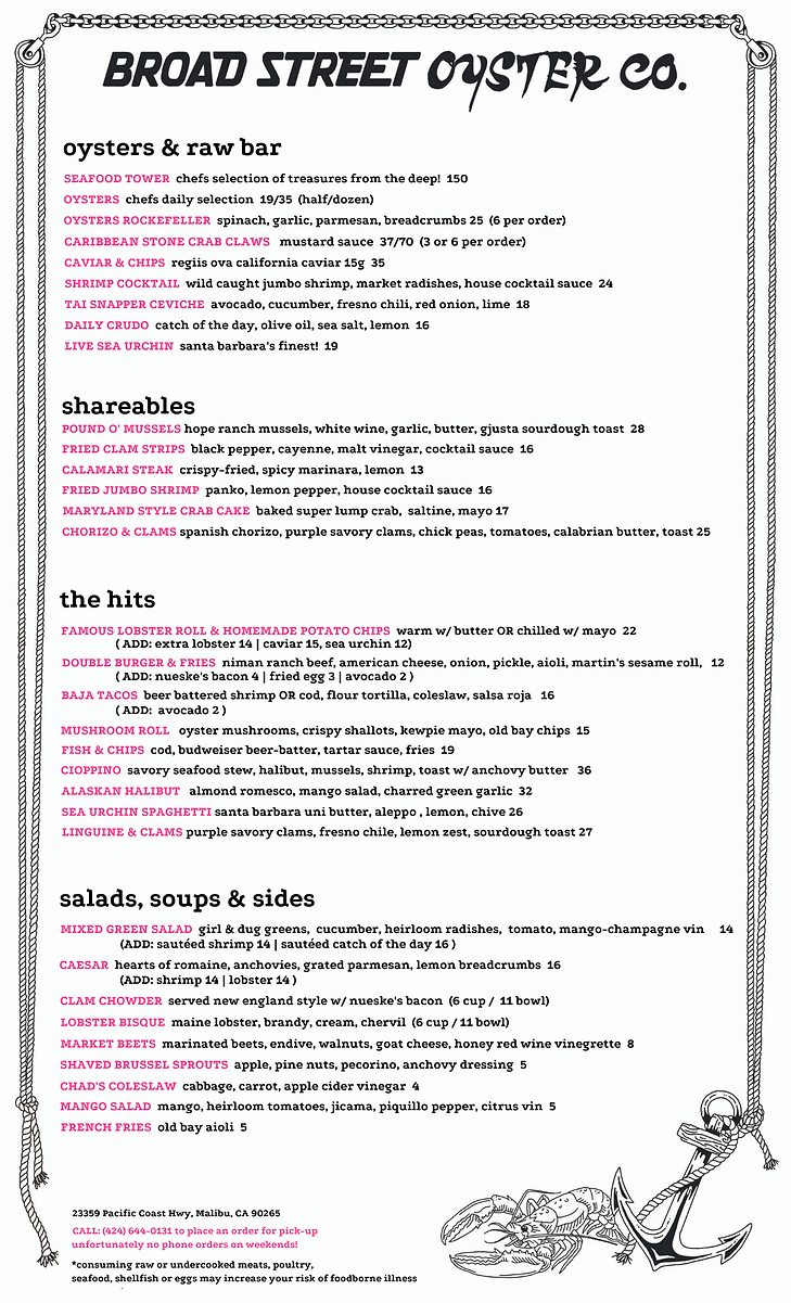 Malibu Seafood | Broad Street Oyster Co.