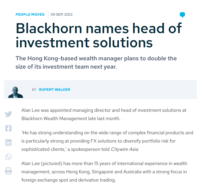 Blackhorn names head of investment solutions