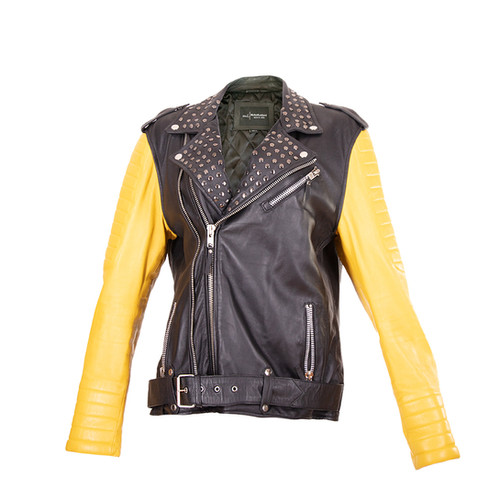 Men’s Black and Yellow Biker Jacket | Michael Lombard