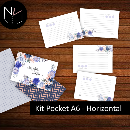 Kit Pocket Acredite BLUE A6 Horizontal - Miolos Papeis e Capas -Col Florais NV 2 | LojadaNadia.com
