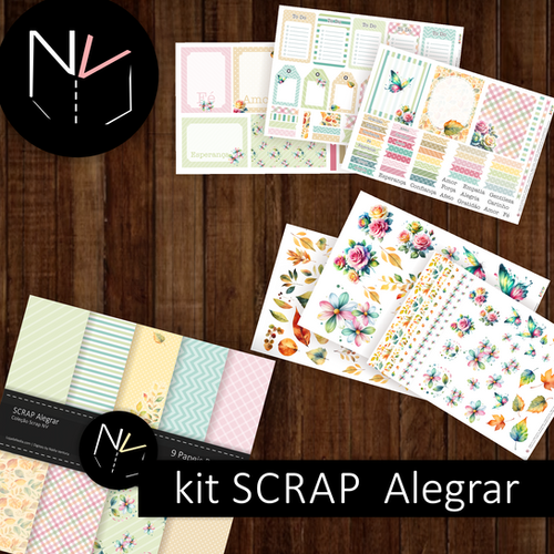 Kit ALEGRAR Scrap - Col. SCRAP NV - 180 Elementos + 9 Papeis | LojadaNadia.com