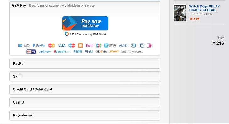 G2A.com での支払方法はさまざま選べる