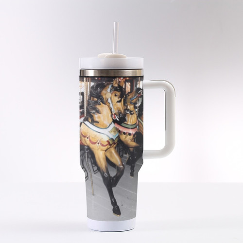 Lake Compounce Carousel Tan Outside Row Horse 40 oz Tumbler With Handle ...
