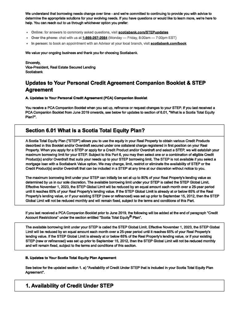 Scotiabank STEP Letter - Browne Mortgage