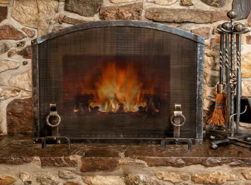Arched Fireplace Screen with Ring Andiron Feet, Hammered Iron ...