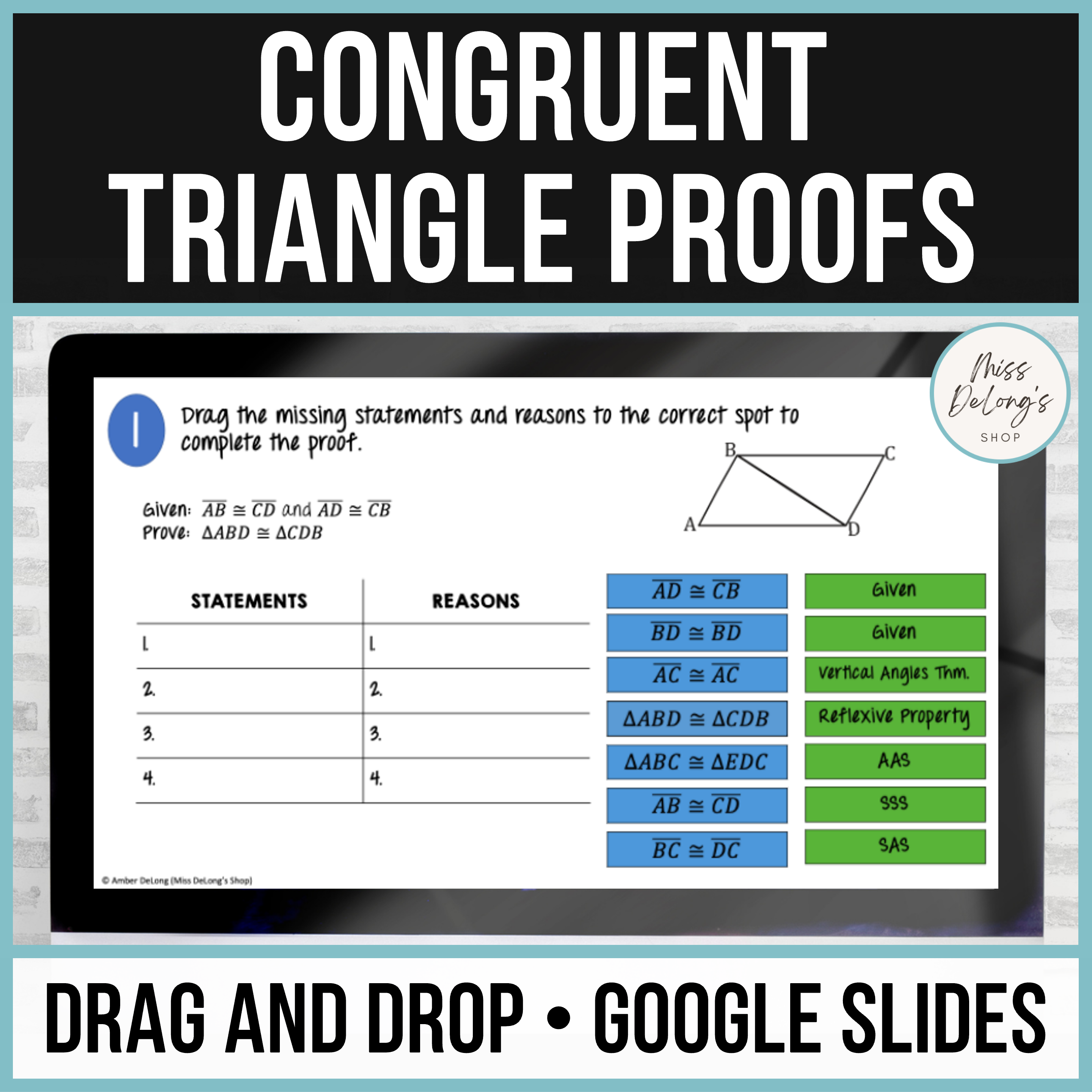 Congruent Triangle Proofs Drag and Drop Digital Activity for Google Slides