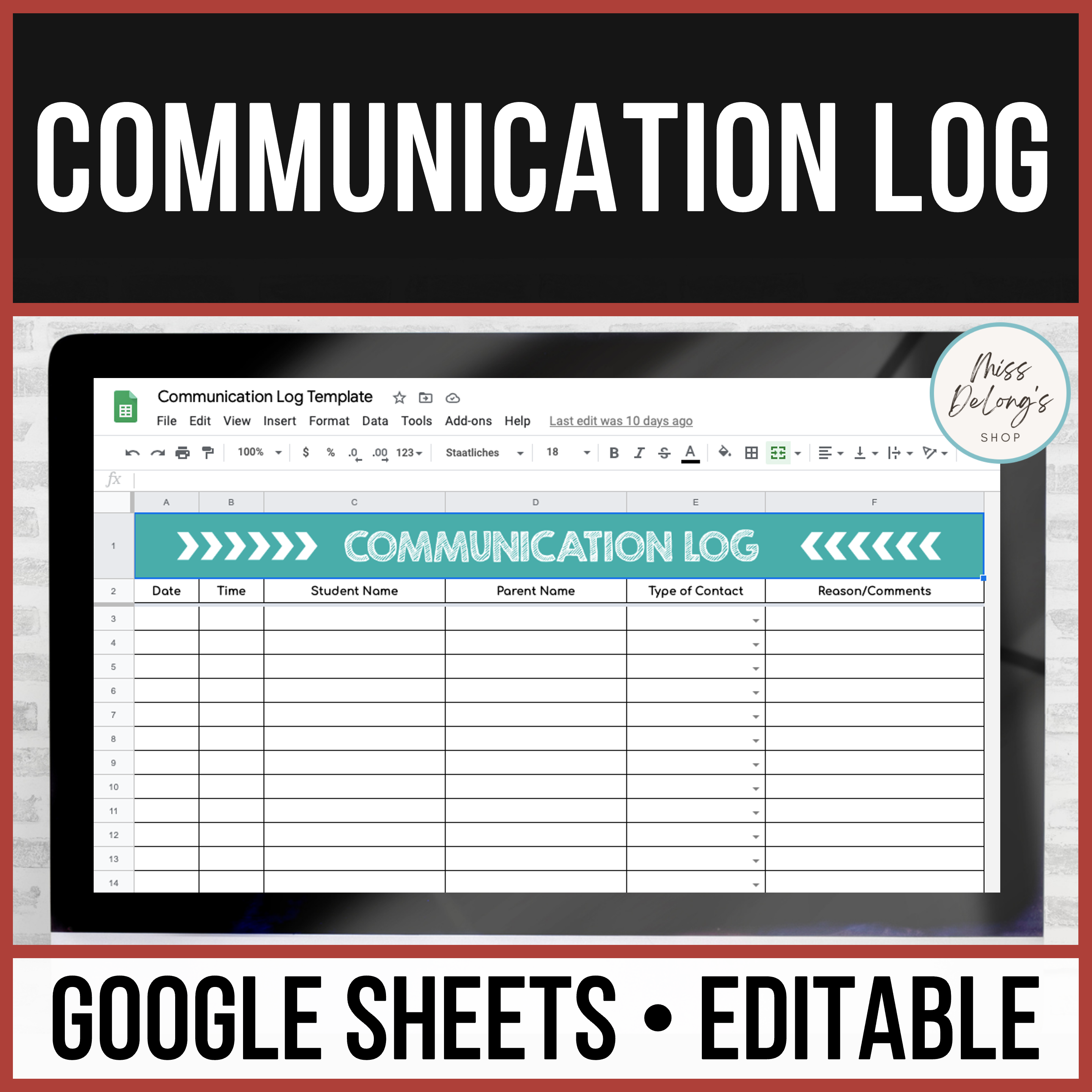 Communication Log Digital Version for Google Sheets