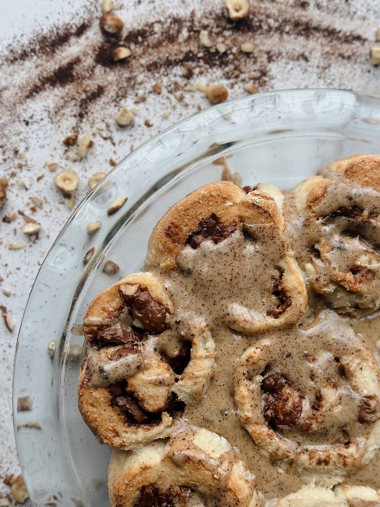 Gluten Free Chocolate Hazelnut Rolls with Espresso Glaze