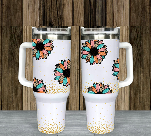 Rustic glitter sunflowers 40oz tumbler wrap | KBKcreations