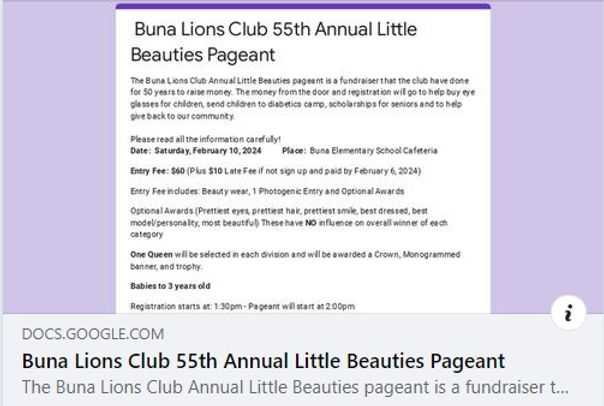 Buna Lions Club Annual Little Beauties Pageant
