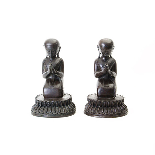 BRONZE sitting monk with lotus base #2 pair with stand | OVO