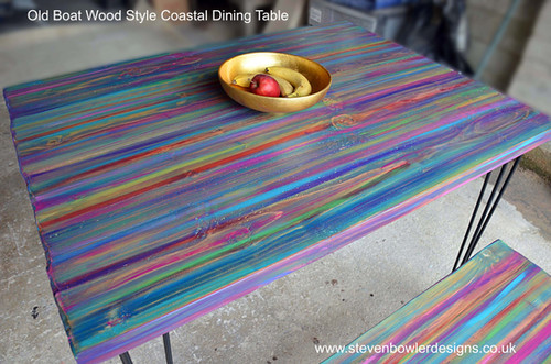 Multi Coloured Candy Stripe Coastal Dining Table 140 cm L x 80 cm W x ...