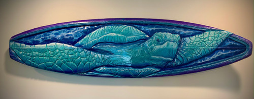 "Caribbean Cruiser" reclaimed surfboard carving | jakejonesgallery