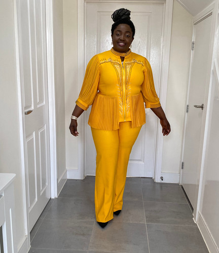 Mustard 2 piece with pleated arm & side | Vidanna