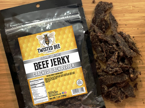 Cracked Black Pepper Beef Brisket Jerky 7 oz. | Twisted Bee Snacks