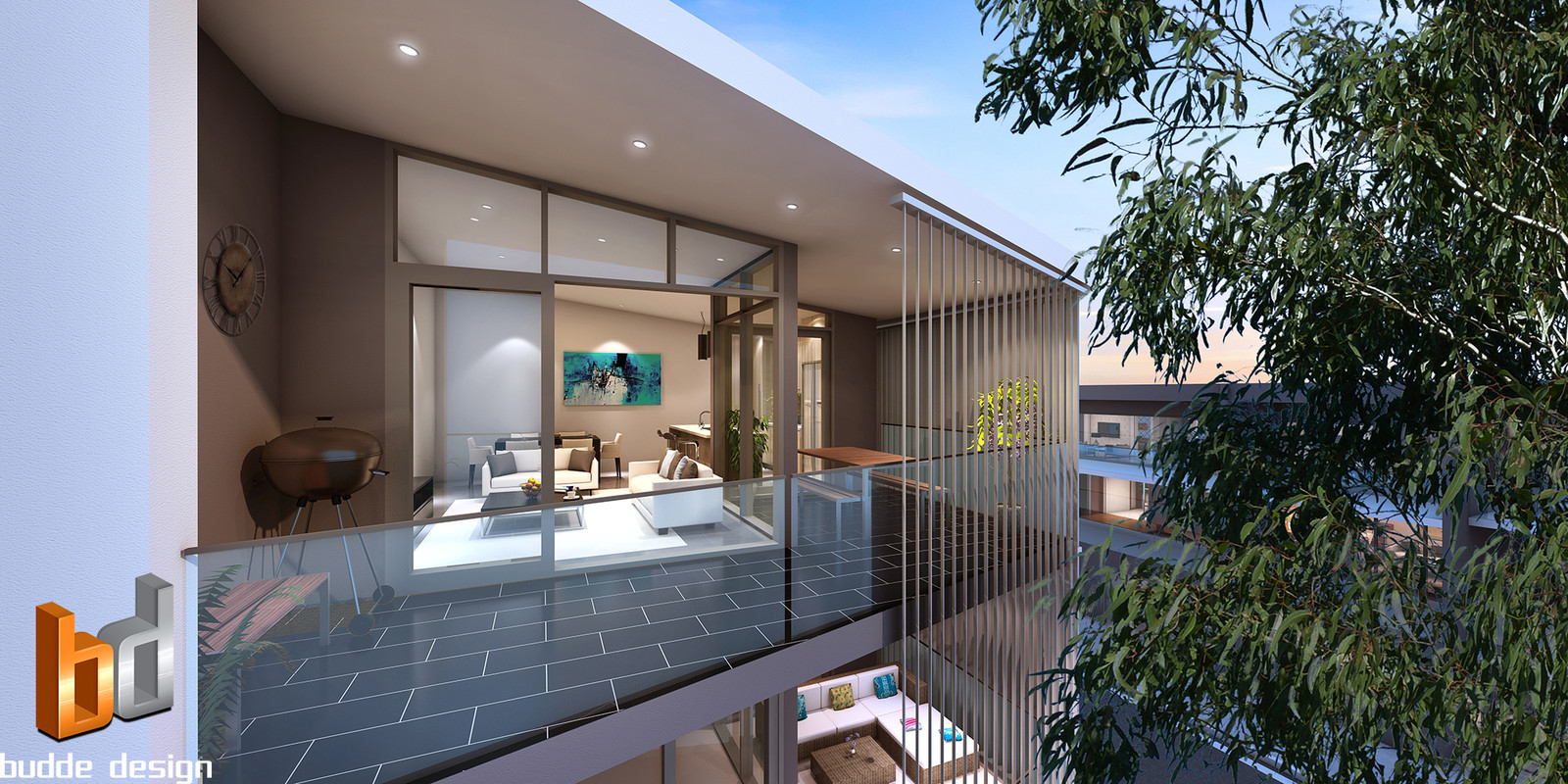 3D external / internal balcony render for a multi unit development