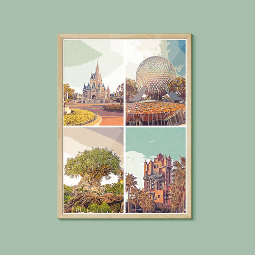 Walt Disney World 4 Parks Retro Poster, Disney Print, Disney Gift ...