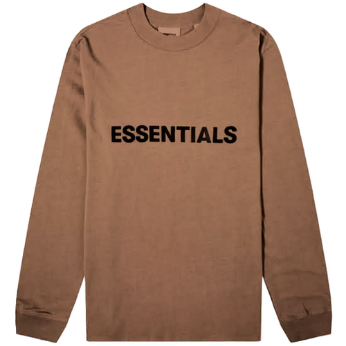 ESSENTIALS FRONT LOGO EMBOSSED L/S TEE - BROWN | outcaststorebkk.com