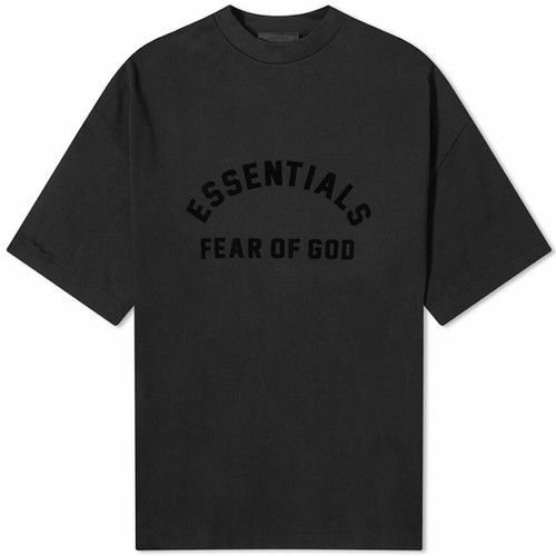 ESSENTIALS FRONT FLOCKING LOGO TEE - JET BLACK | outcaststorebkk.com
