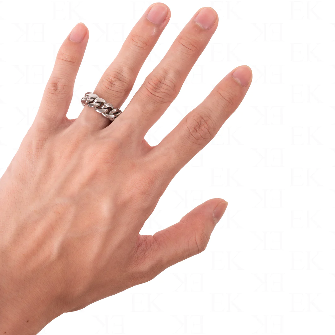 EK MALAYSIA STEEL CUBAN RING SILVER (R051) | outcaststorebkk.com
