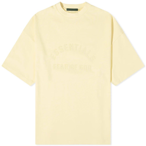ESSENTIALS FRONT FLOCKING LOGO TEE - GARDEN YELLOW | outcaststorebkk.com