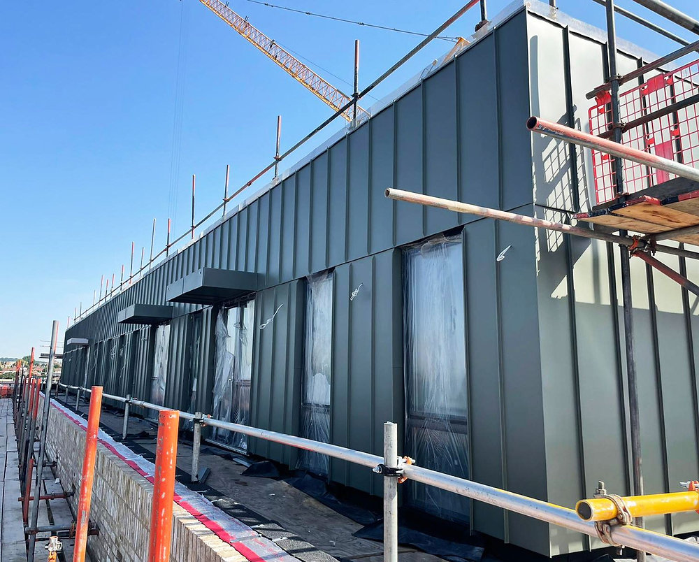 VM Zinc Pigmento green standing seam cladding system at Honey Pot Lane ...
