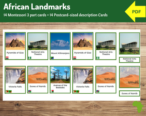 Landmarks of Africa | 14 Montessori 3-Part + Postcard-Sized Description ...