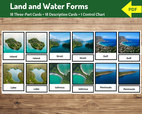 Land and Water Forms | Montessori Three-Part Cards + Descriptions ...