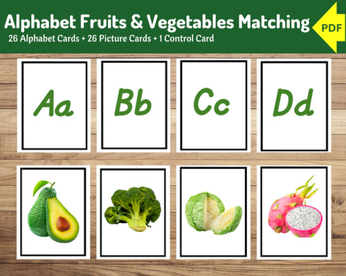 Alphabet Fruits and Vegetables Matching Cards for Introducing ...