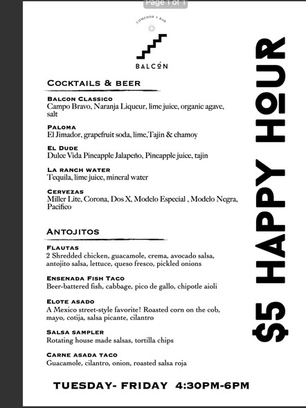 Menu | Balcon Comedor Y Bar