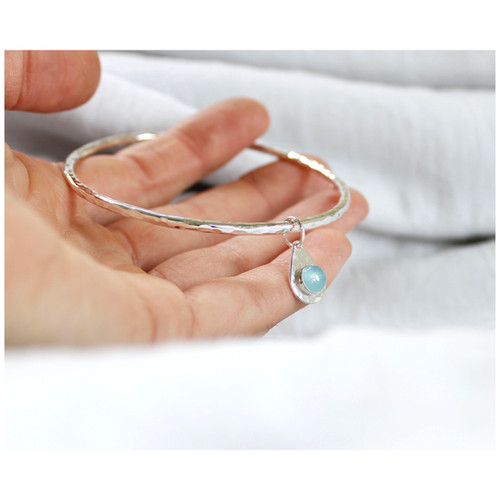Aquamarine Tear Drop Bangle | Teän’s Silver Shed