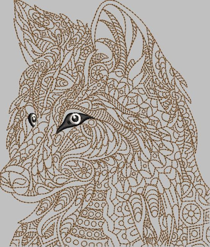 Brown mandala wolf redwork machine embroidery design | K. Simpson Designs©