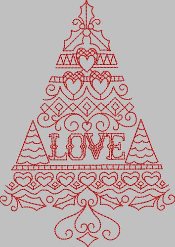 Vintage Christmas tree with LOVE word redwork machine embroidery design ...