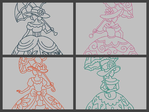 Vintage Victorian Ladies with umbrella redwork machine embroidery ...