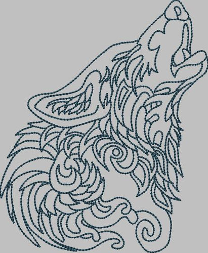 Howling wolf redwork machine embroidery design | K. Simpson Designs©