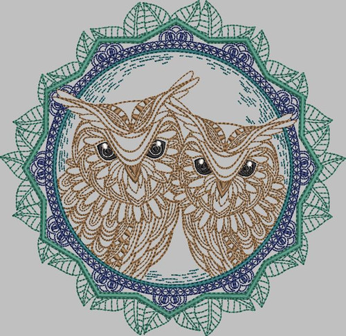 Mandala style circle with Owls 02 redwork machine embroidery design | K ...