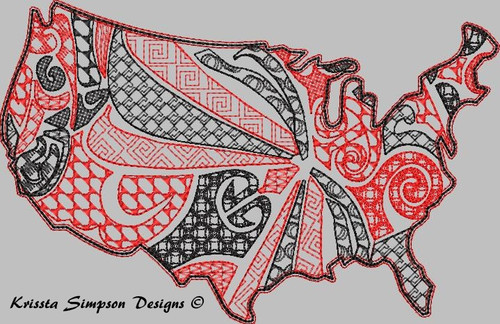 US silhouette with African motifs in redwork style machine embroidery ...