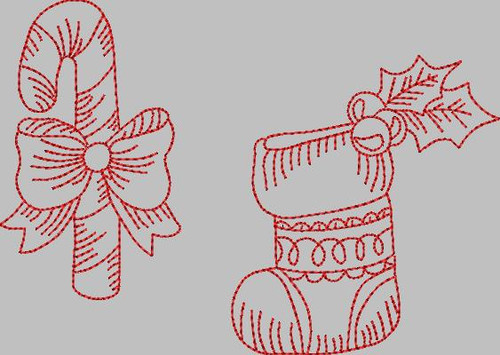 Vintage Christmas candy and boot redwork machine embroidery files | K ...