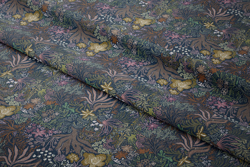 FLORAL HYMN | Earthy Browns on Blue Abyss | Fabric Bank