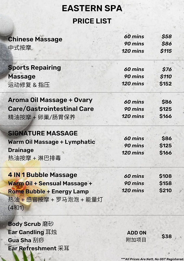 Body Massage Menu | Eastern Spa
