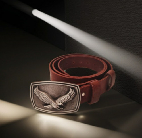 Brown handmade belt made of genuine leather. Massive "Eagle" buckle ...