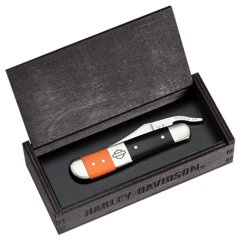 Orange & Black Synthetic Harley Davidson RussLock | Case Knives WV