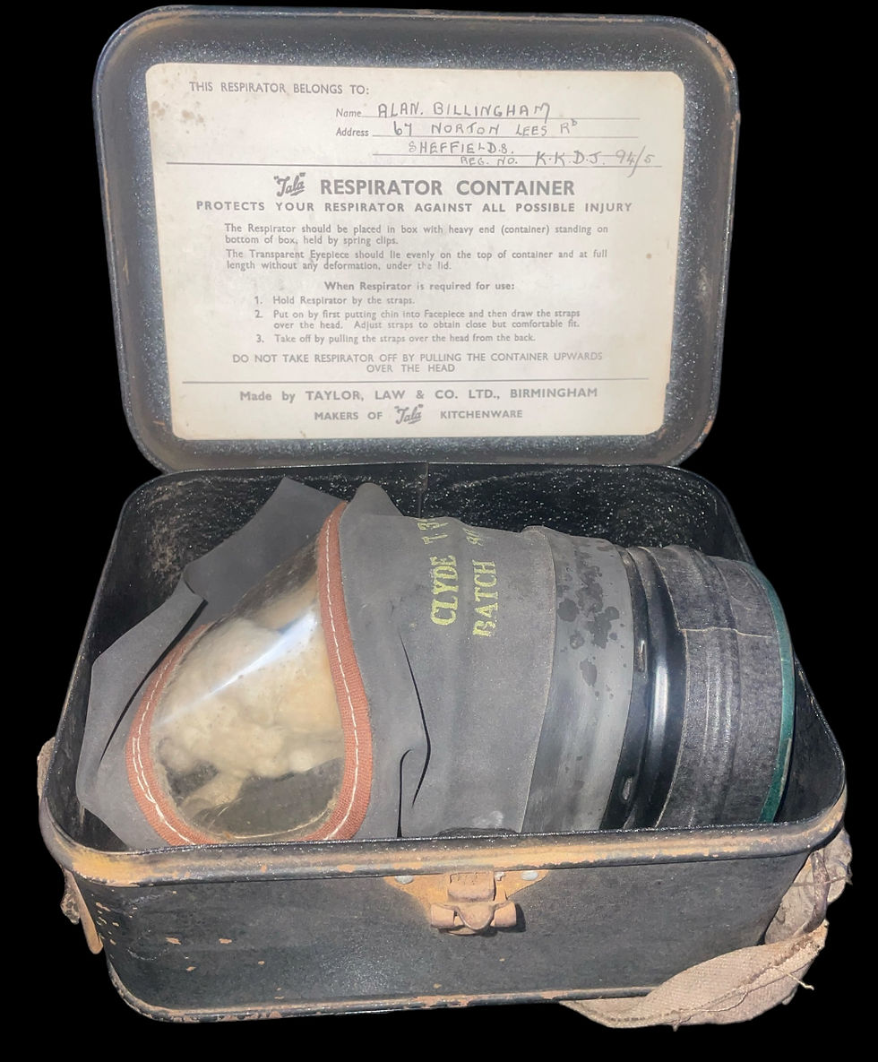 WW2 civilian gas mask inTala (Taylor Law & Co. Ltd) tin case. | njmilitaria